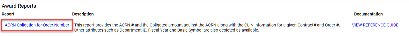 EDA Training - ACRN Obligation for Order Number Report | PIEE